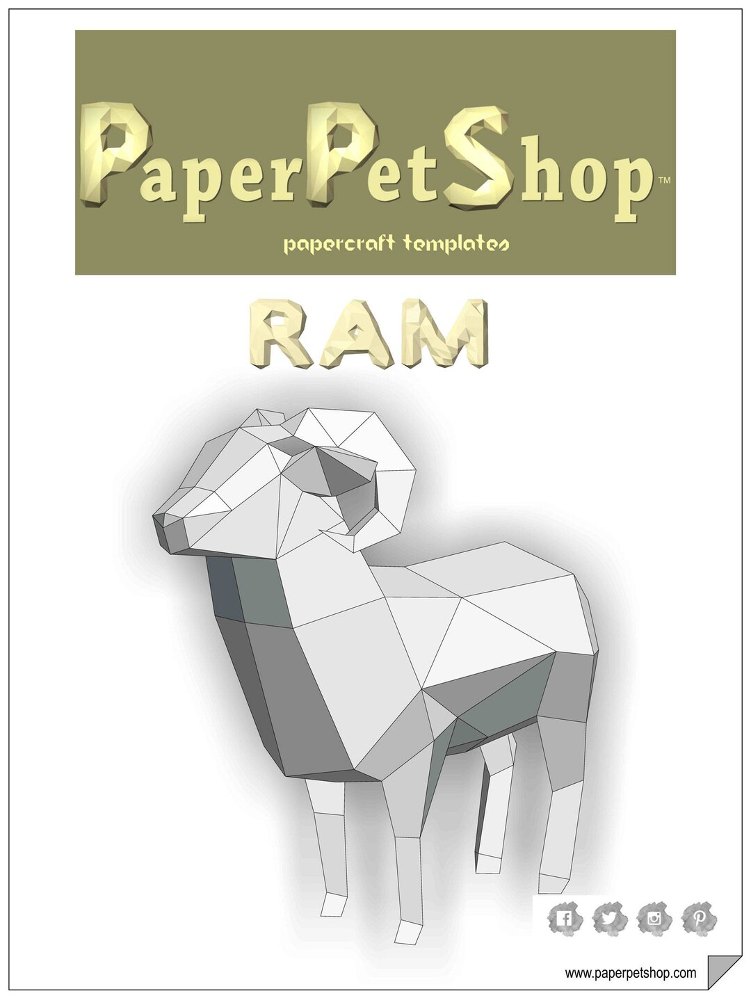 Papercraft Ram, 3d Template, DIY Lowpoly Paper Farm Pet - Etsy