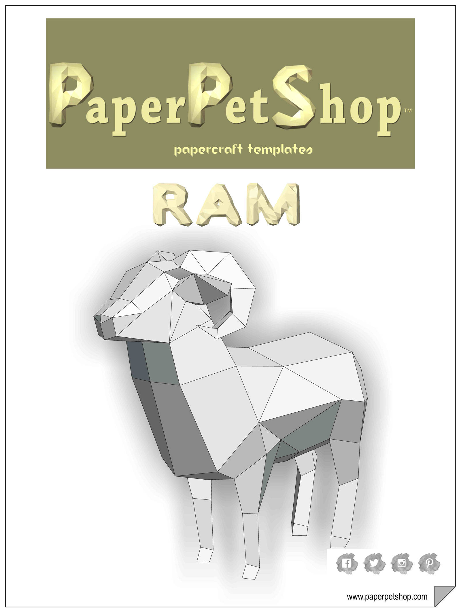 Papercraft Ram 3d Template DIY Lowpoly Paper Farm Pet - Etsy UK