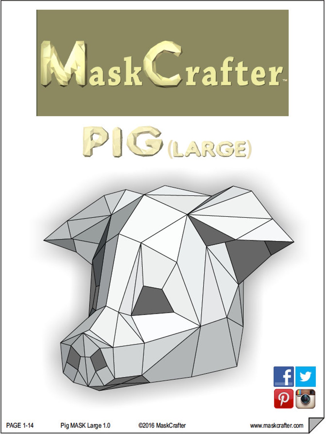 Paper Pig Mask Papercraft Template Party Mask DIY Instant | Etsy Canada