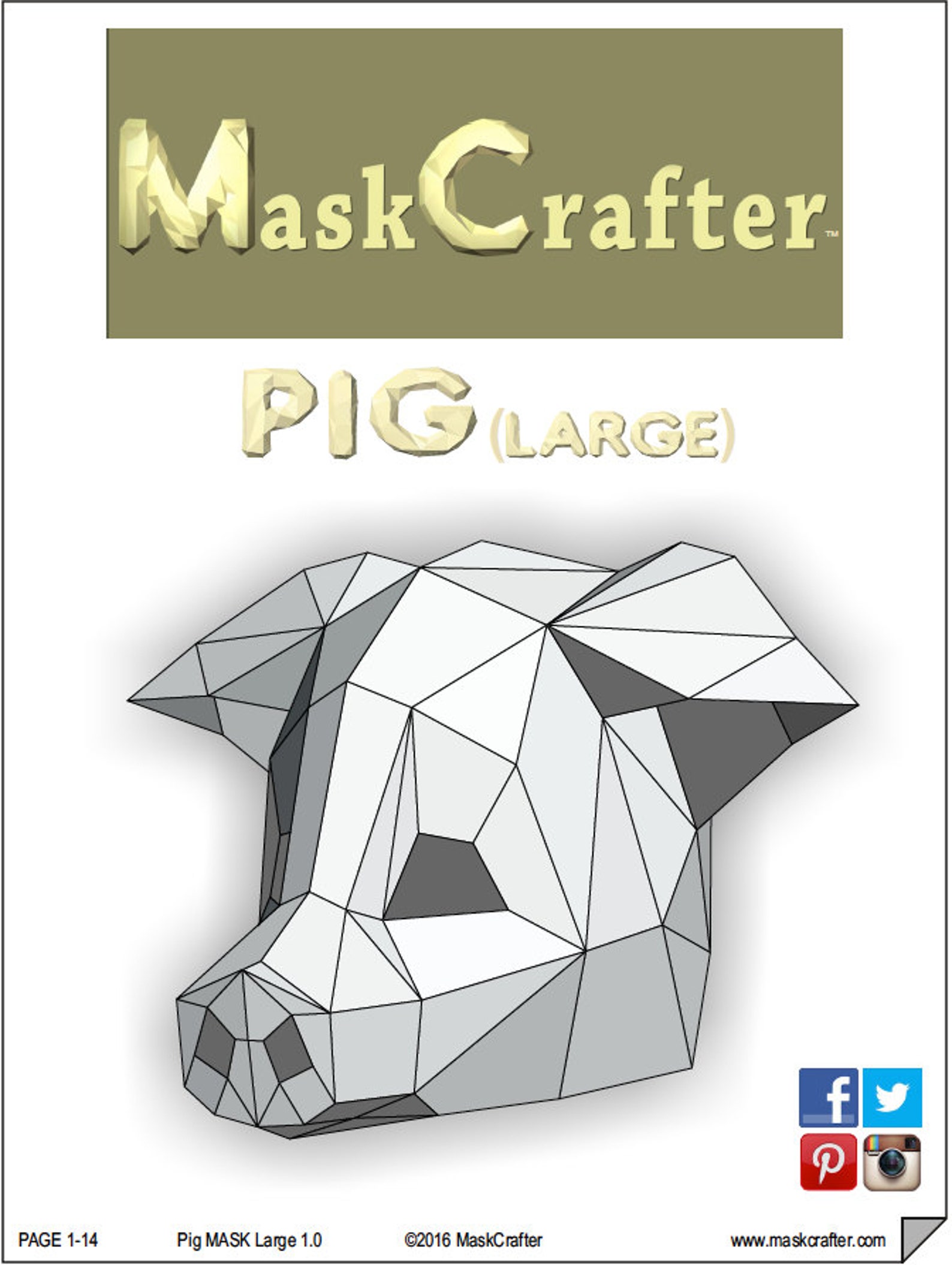 Paper Pig Mask Papercraft Template Party Mask DIY Instant | Etsy Canada