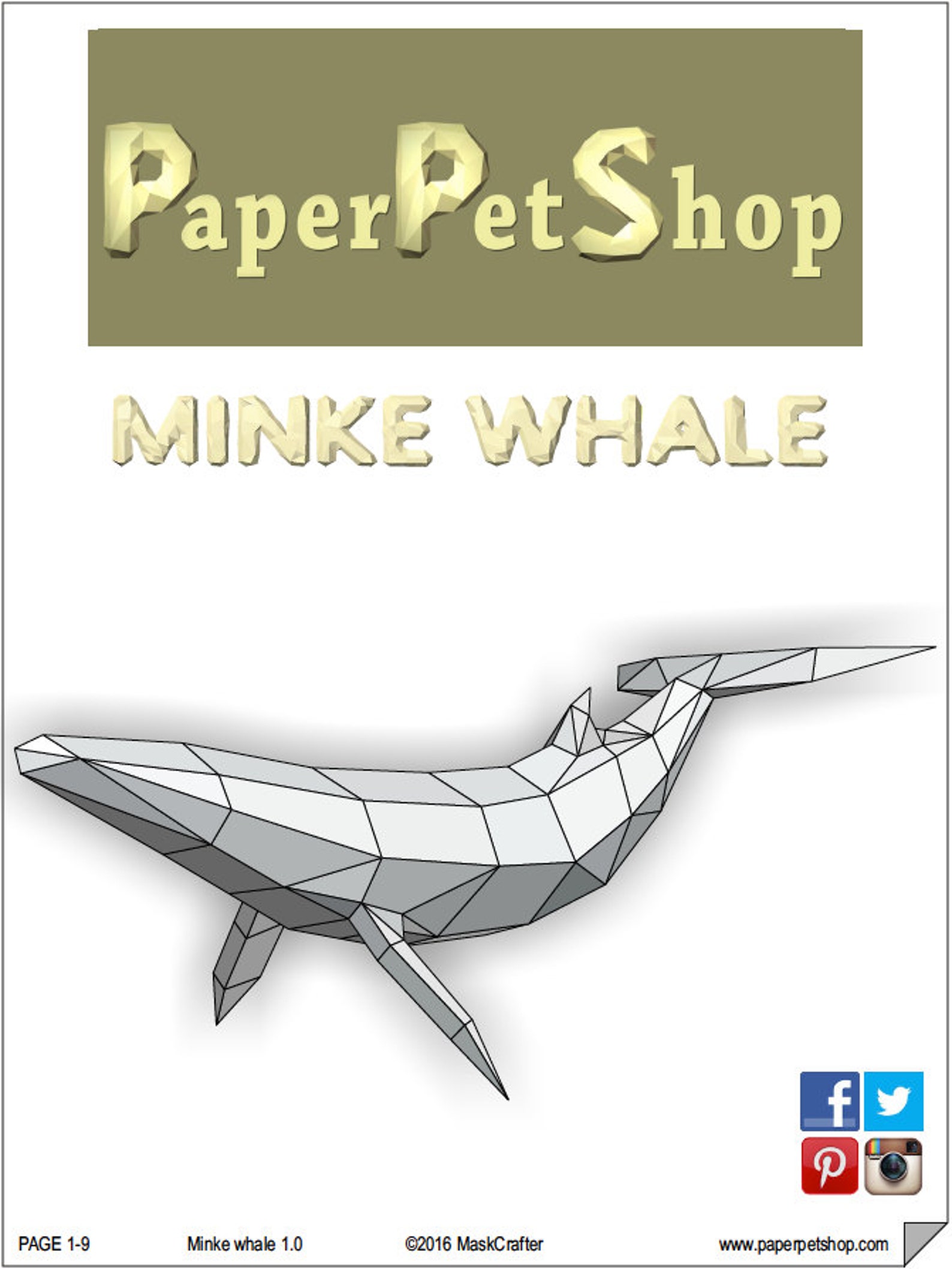 Papercraft Whale Sale. Printable Pdf Template Sale - Etsy