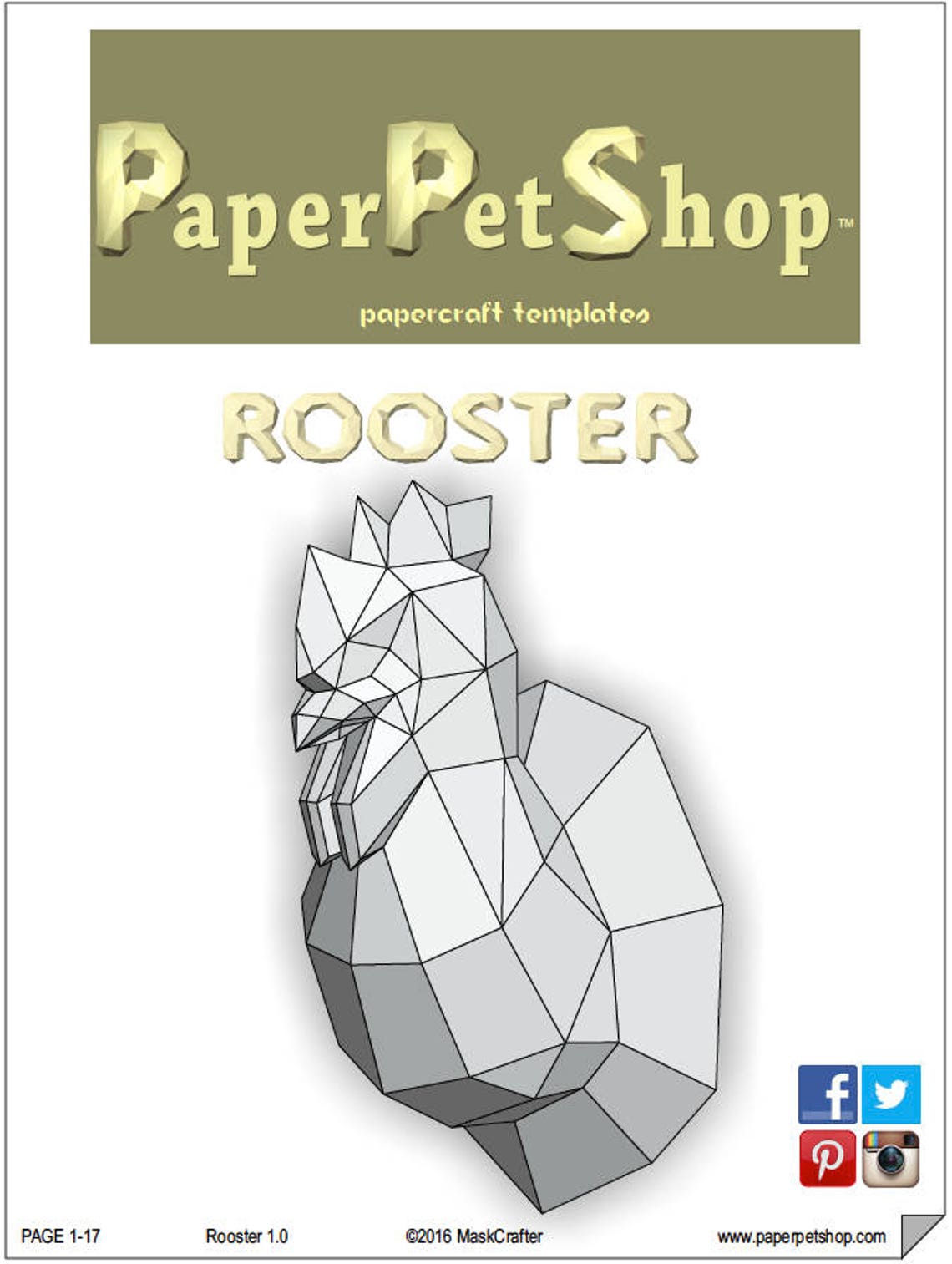 Rooster Papercraft Trophy Template Instant Digital Download - Etsy