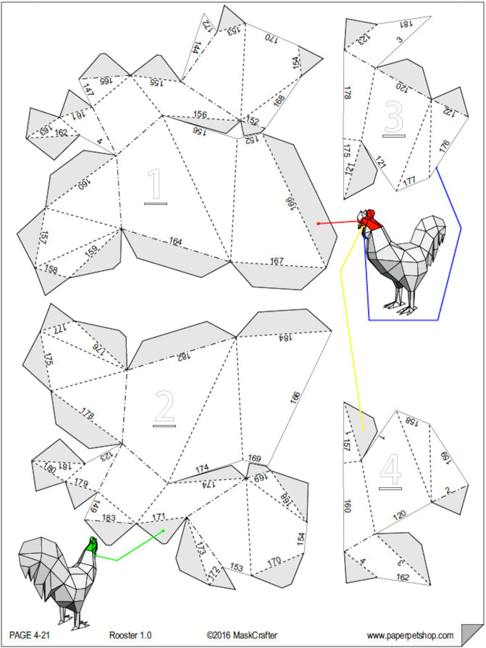 Rooster, Printable Papercraft Template, DIY Paper Pet Rooster. 2017 ...