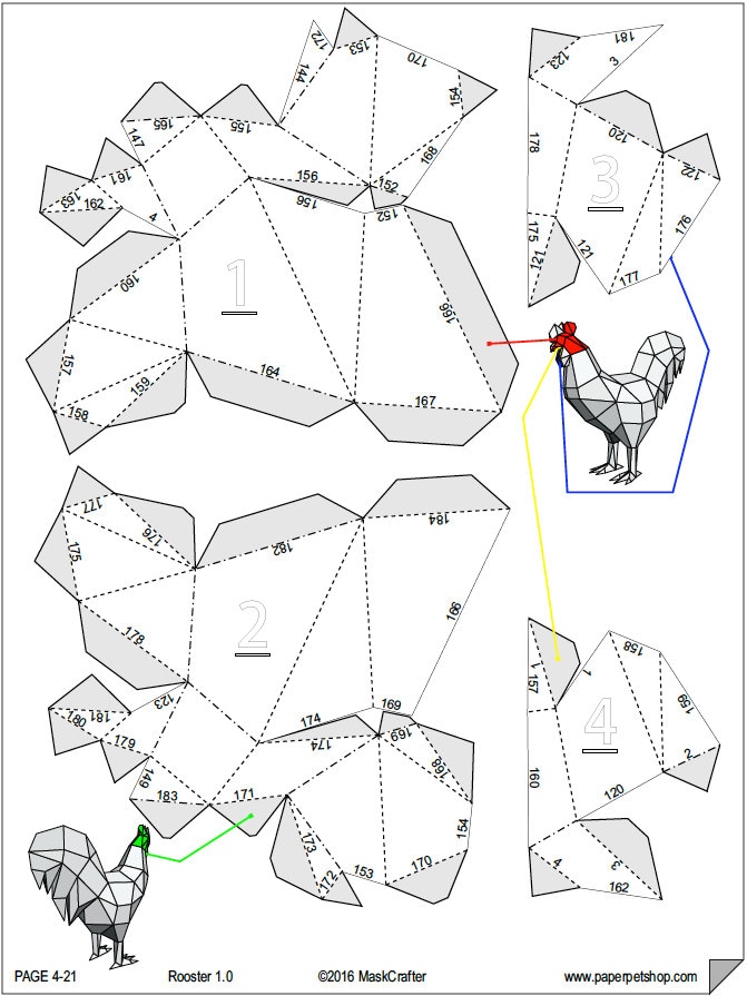 Rooster Printable Papercraft Template DIY Paper Pet Rooster. - Etsy Ireland