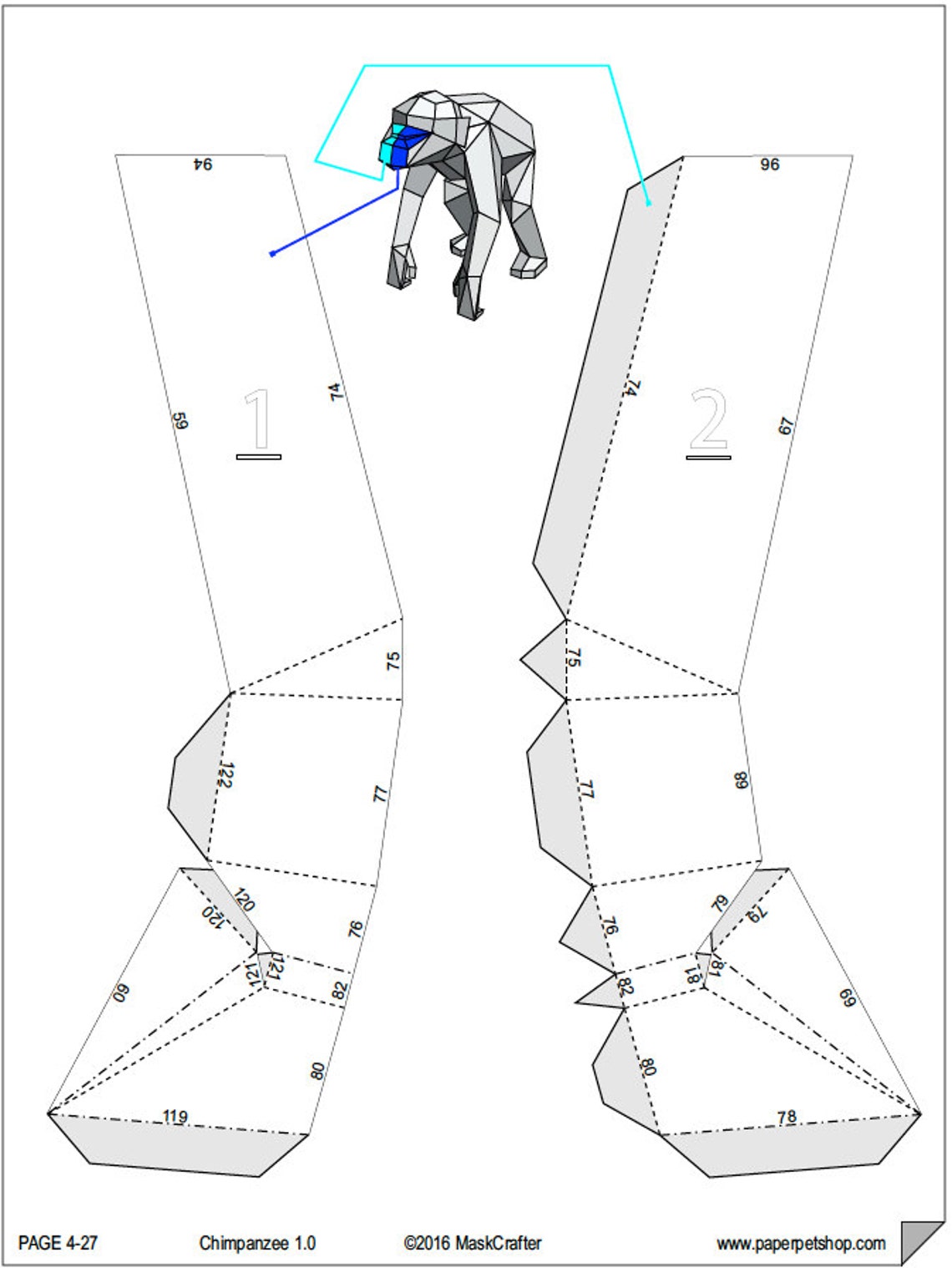 Chimpanzee / Chimp 3d Papercraft Template DIY Low Poly Paper - Etsy
