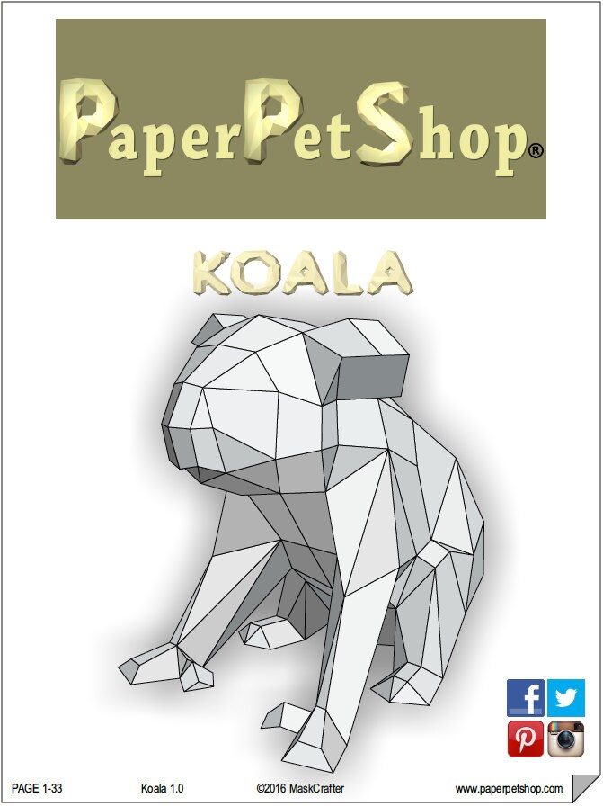 Paper Koala, 3d Papercraft Template, Paper Forest Pet, From Australia ...