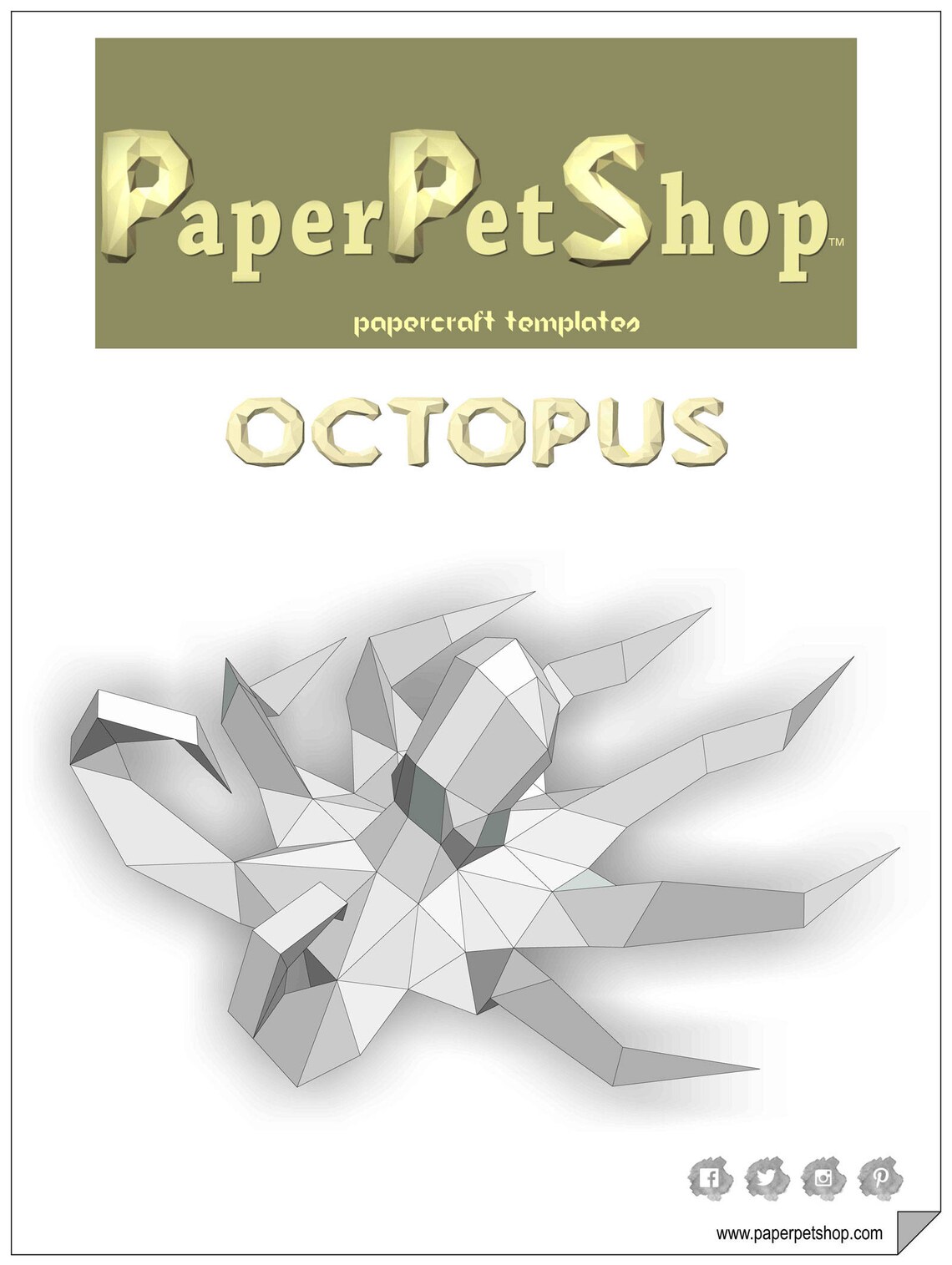 Papercraft Octopus. Printable Pdf Template - Etsy