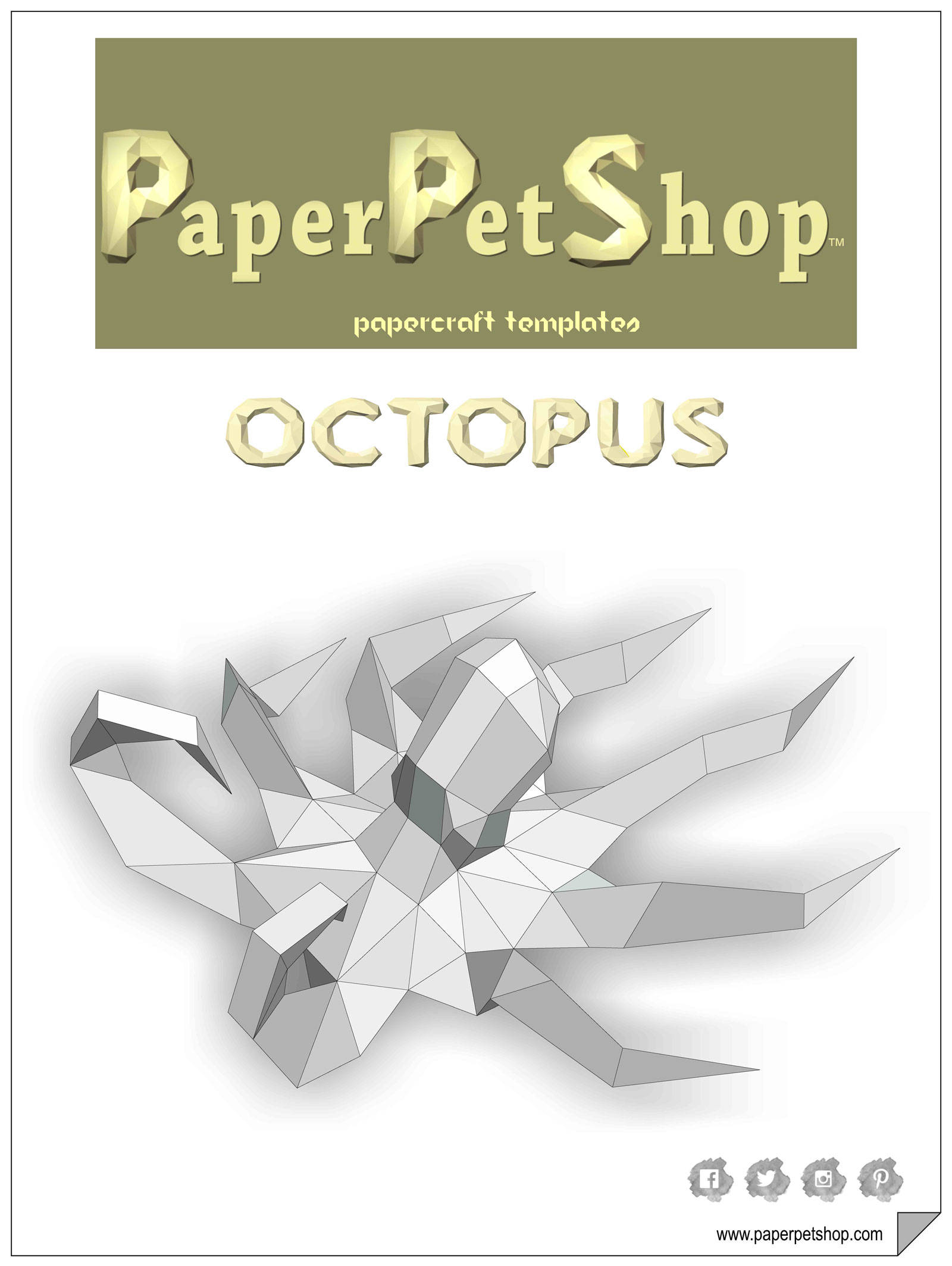 Papercraft Octopus. Printable pdf template | Etsy
