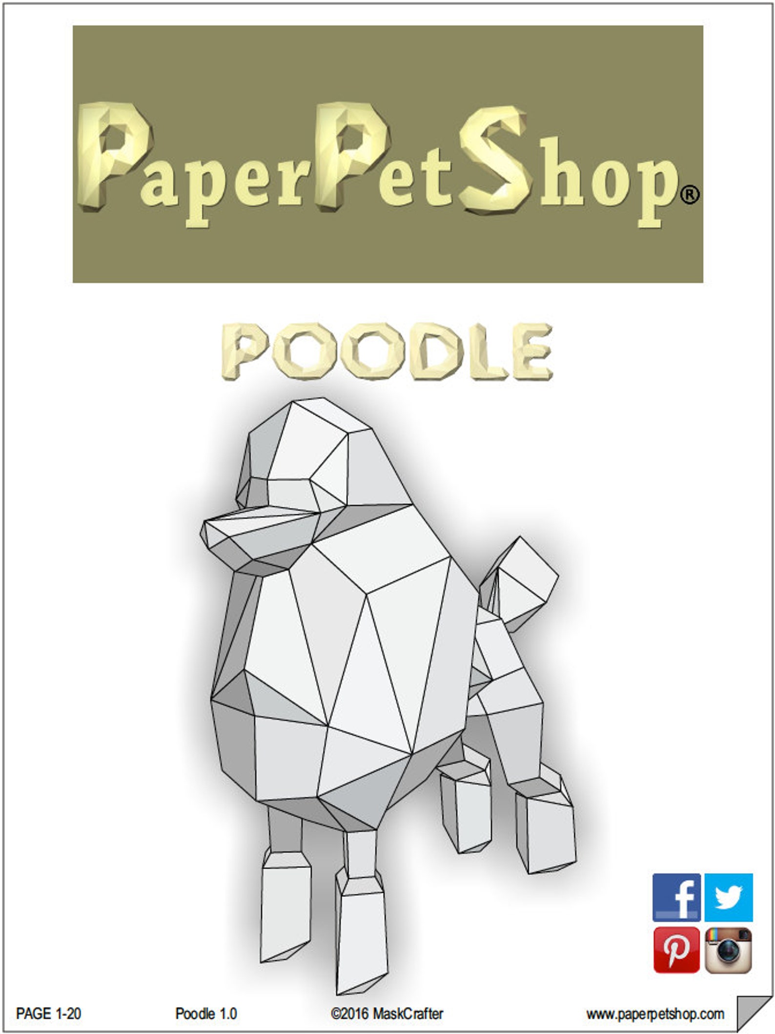 Paper Poodle, Papercraft Template, DIY Paper Pet Dog, 2018 Year of the ...