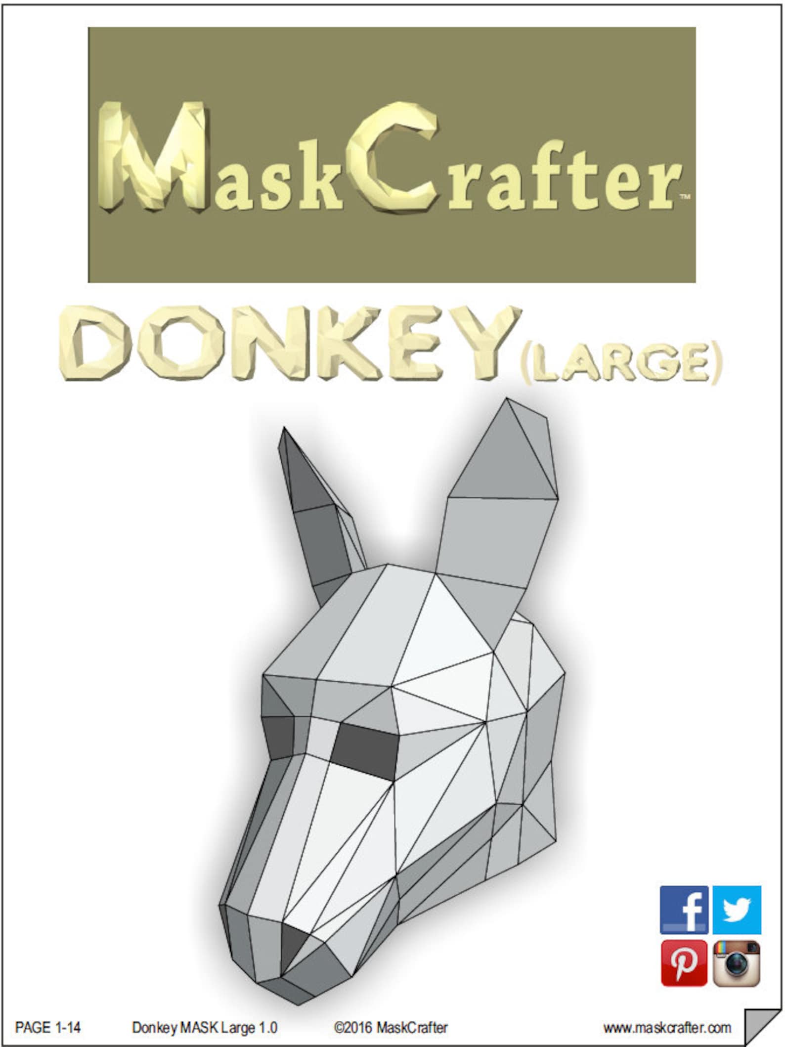 Paper Donkey Halloween Mask Papercraft Template Printable - Etsy