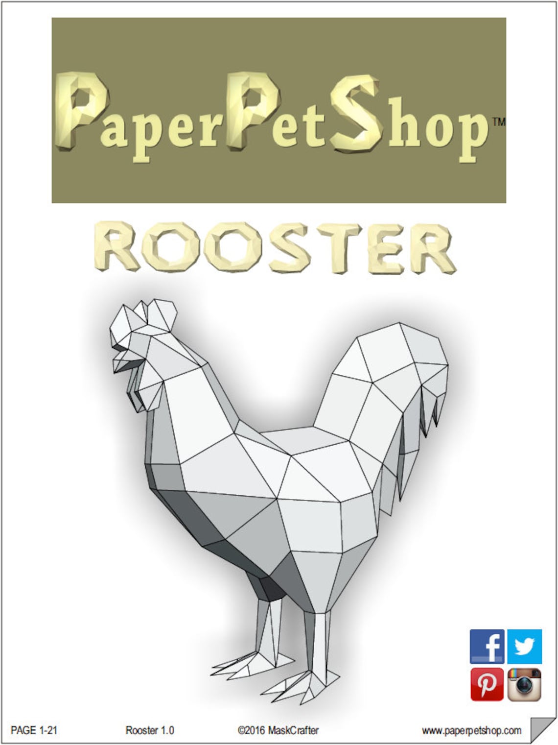 Rooster Printable Papercraft Template DIY Paper Pet Rooster. - Etsy Ireland