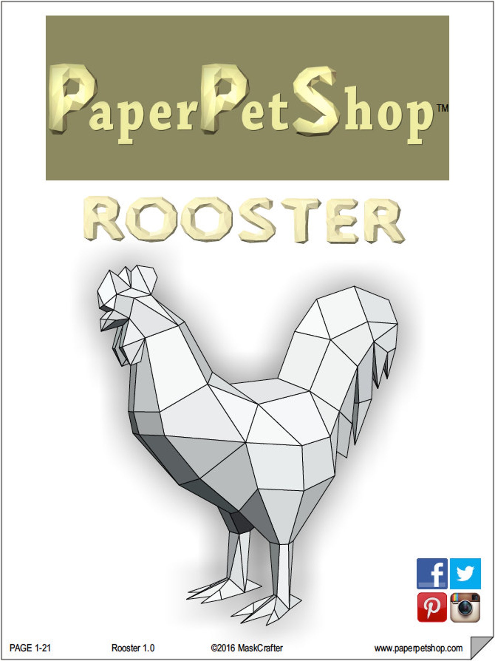 Rooster, Printable Papercraft Template, DIY Paper Pet Rooster. 2017 ...