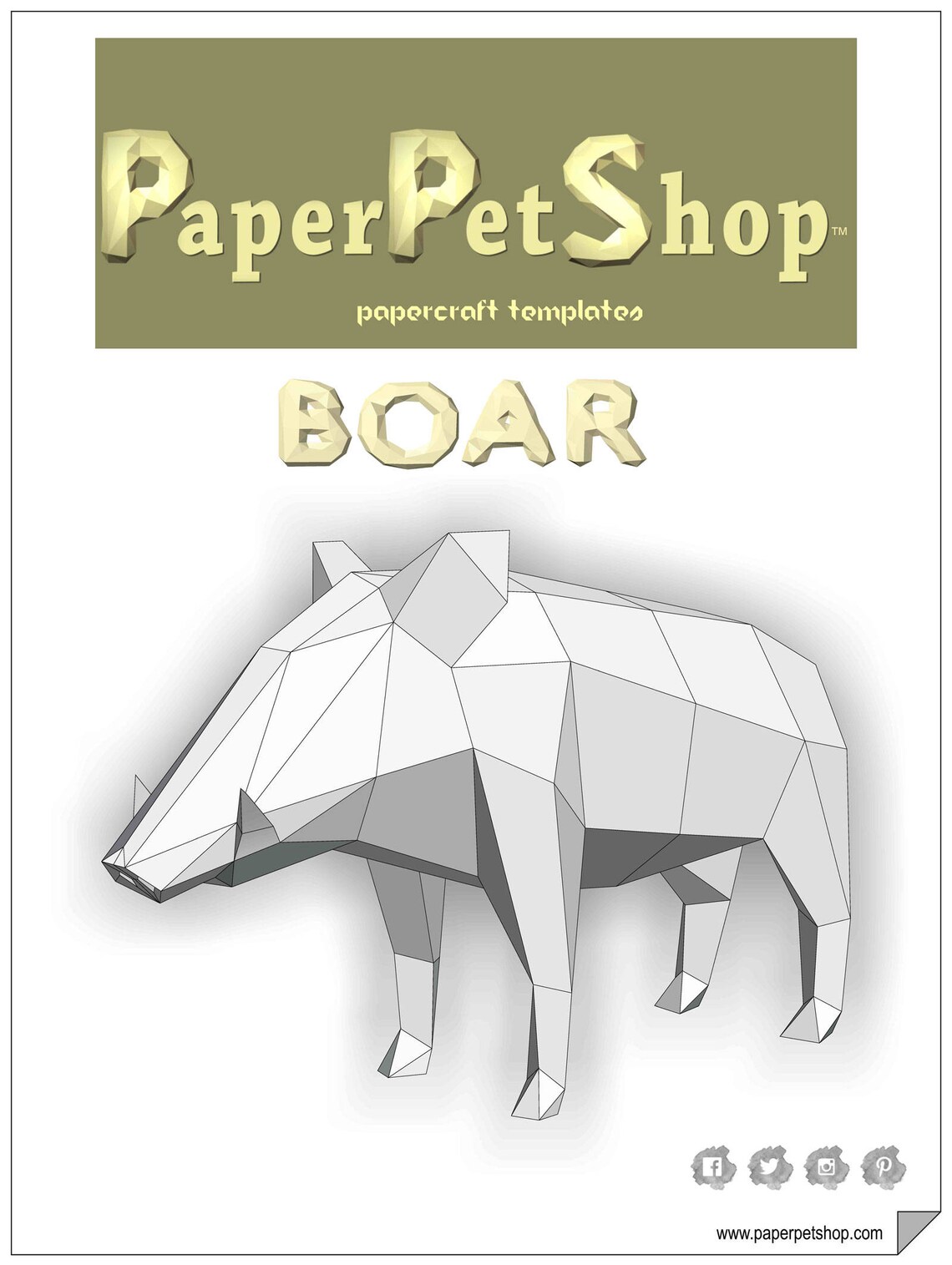 Boar Papercraft Template Instant Download | Etsy