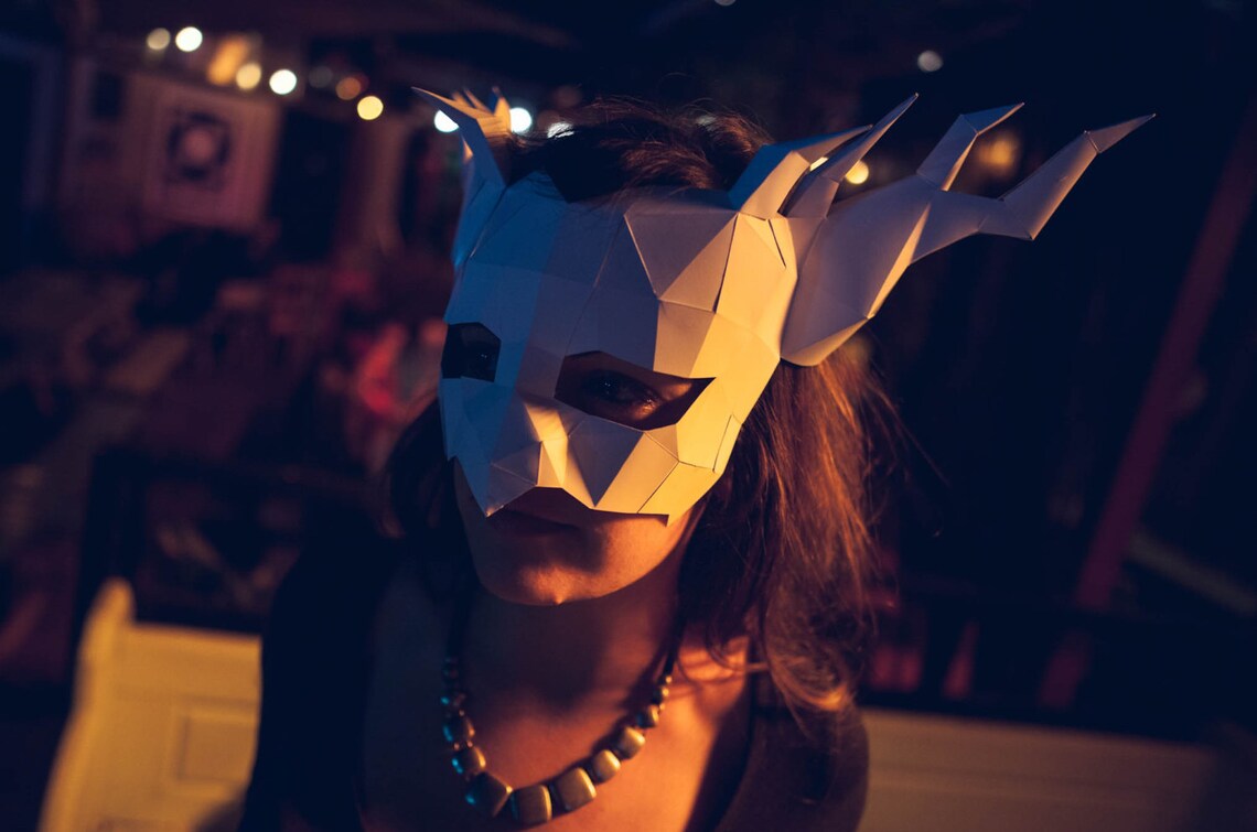 Horned Masquerade Carnival Demon Mask, Papercraft Template, Festival ...