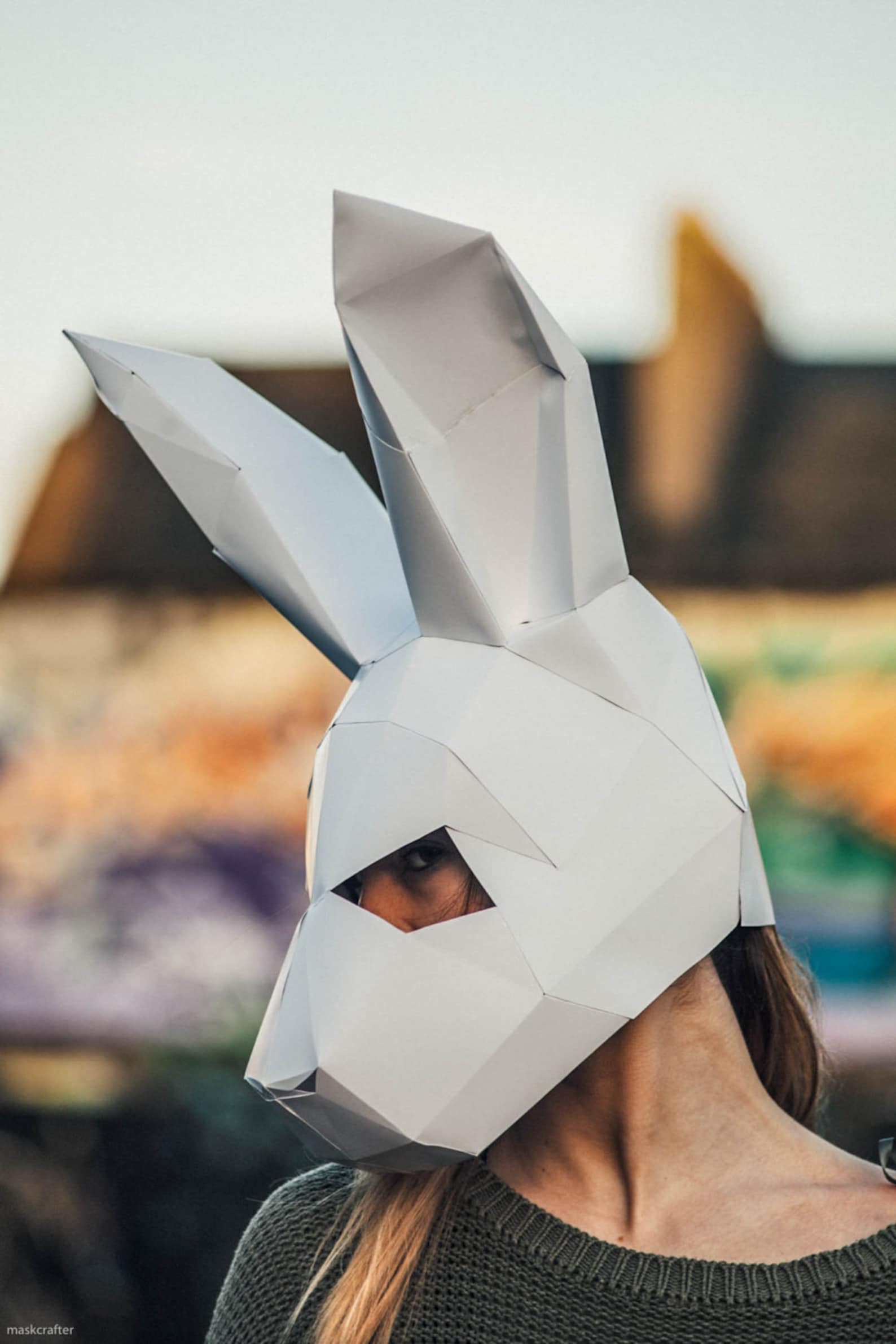 Paper Halloween Bunny Rabbit Mask Papercraft Template | Etsy