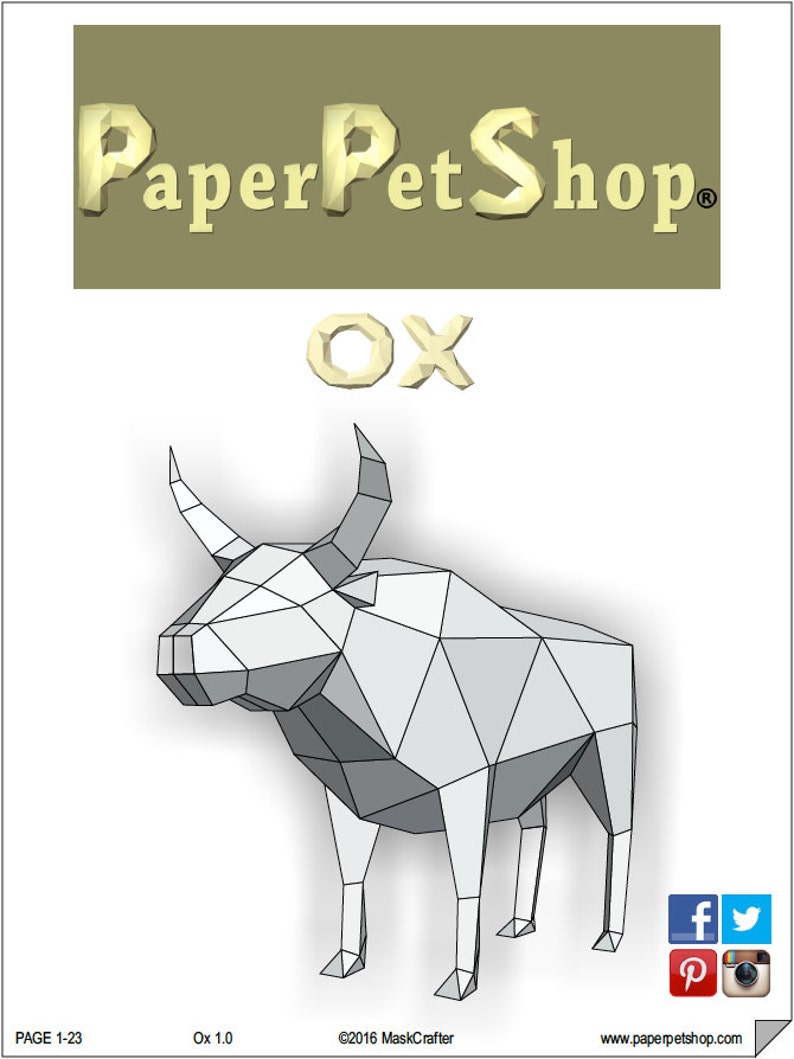 Ox /Bull Papercraft Template Instant download | Etsy