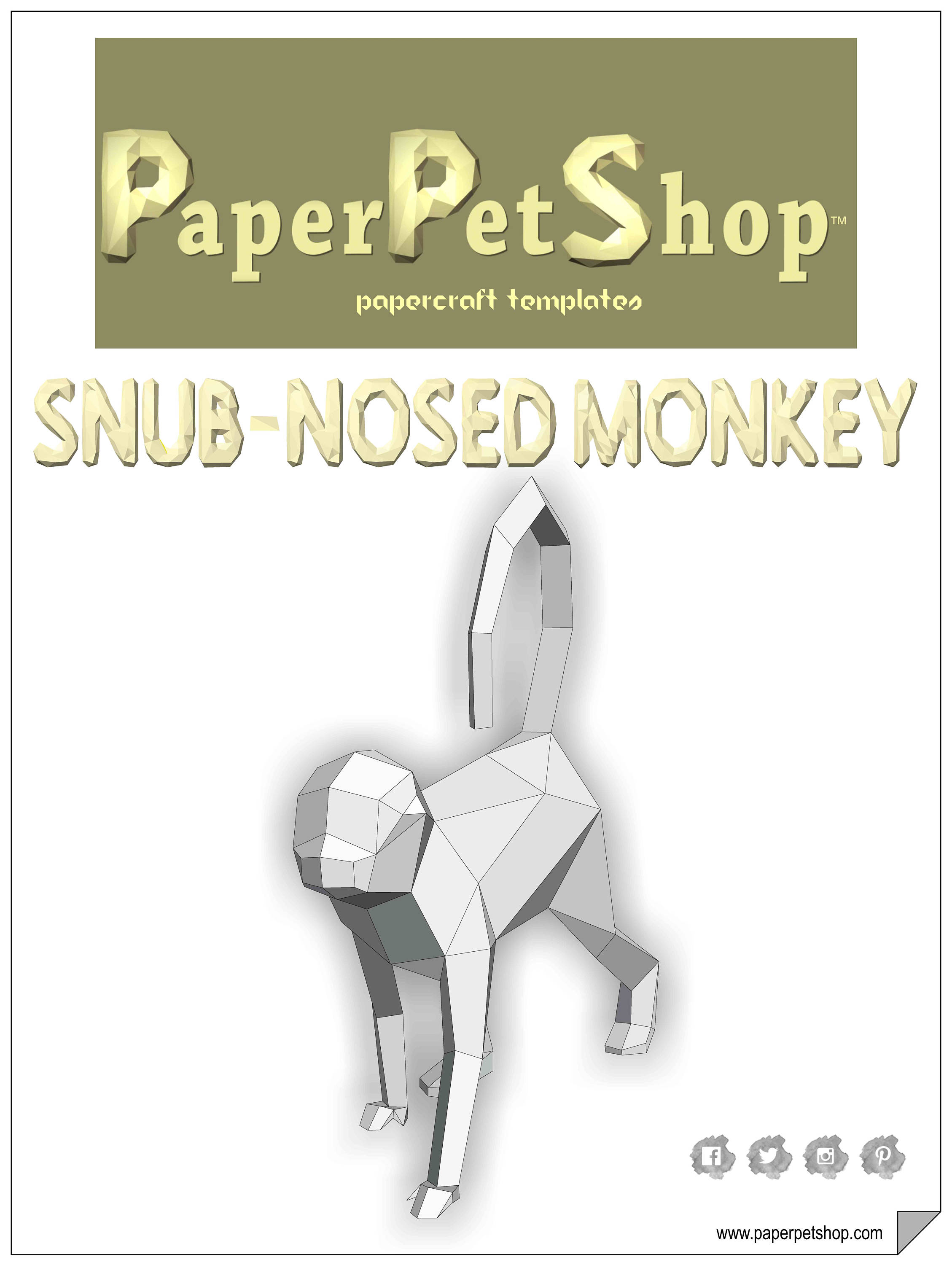 Monkey 3d Papercraft Template DIY Low Poly Paper Forest / - Etsy Australia