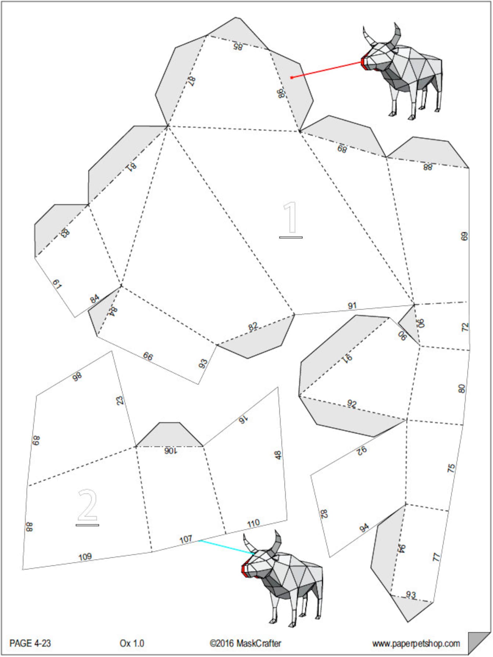 Ox /bull, Papercraft Template, Instant Download - Etsy Denmark