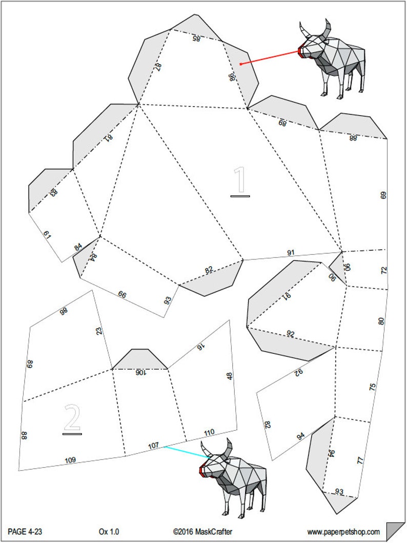 Ox /bull, Papercraft Template, Instant Download - Etsy Denmark
