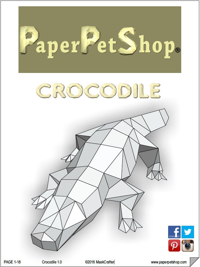Paper Crocodile , Printable Papercraft Template, Instant Download - Etsy