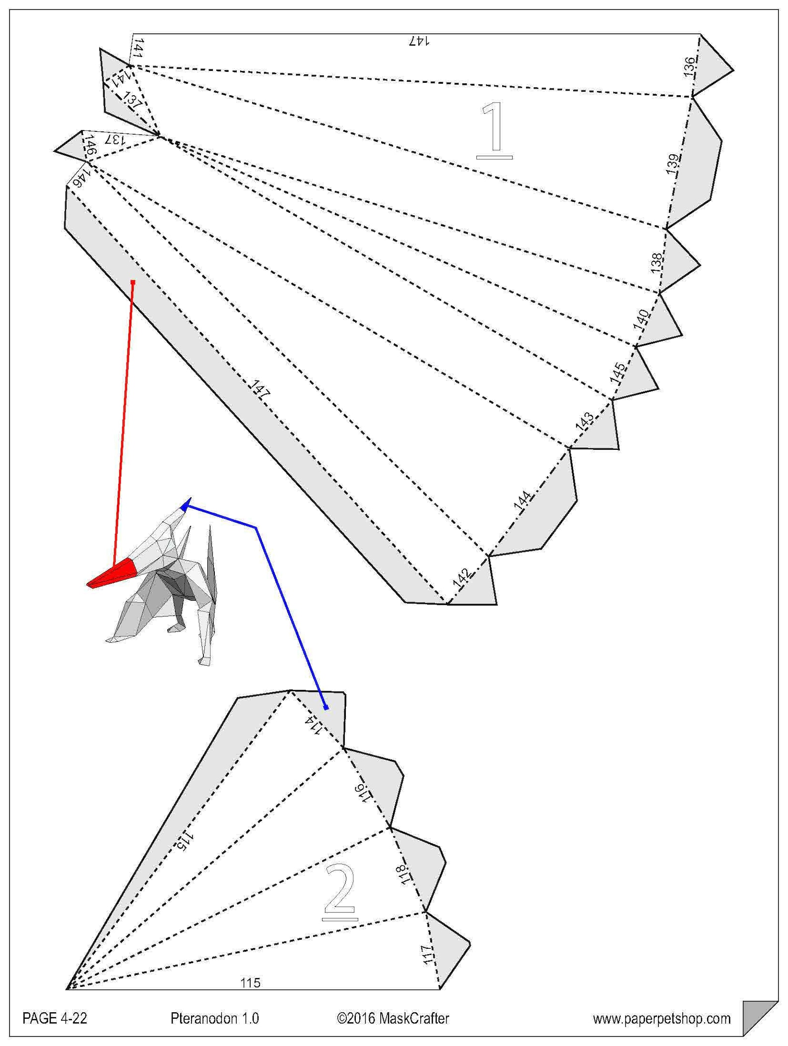 Crawling Pteranodon 3d Papercraft Dinosaur Template. | Etsy