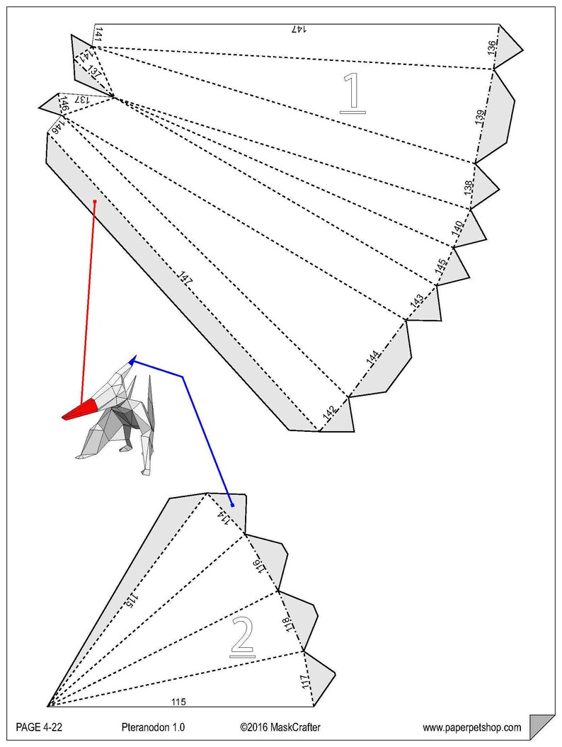 Crawling Pteranodon , 3d Papercraft Dinosaur Template. Printable Pdf ...