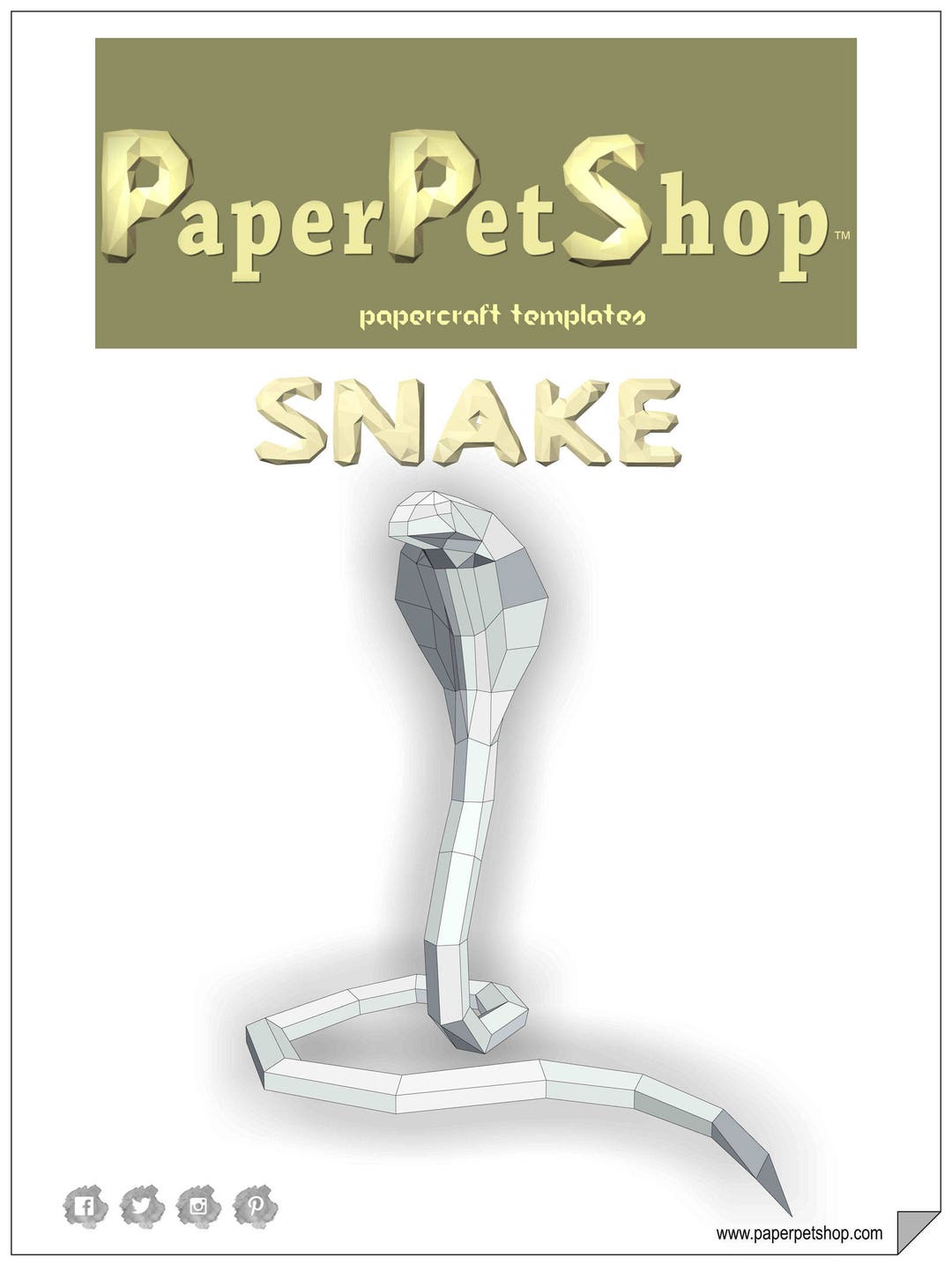 Papercraft Snake, 3d Template, DIY Lowpoly Pet - Etsy