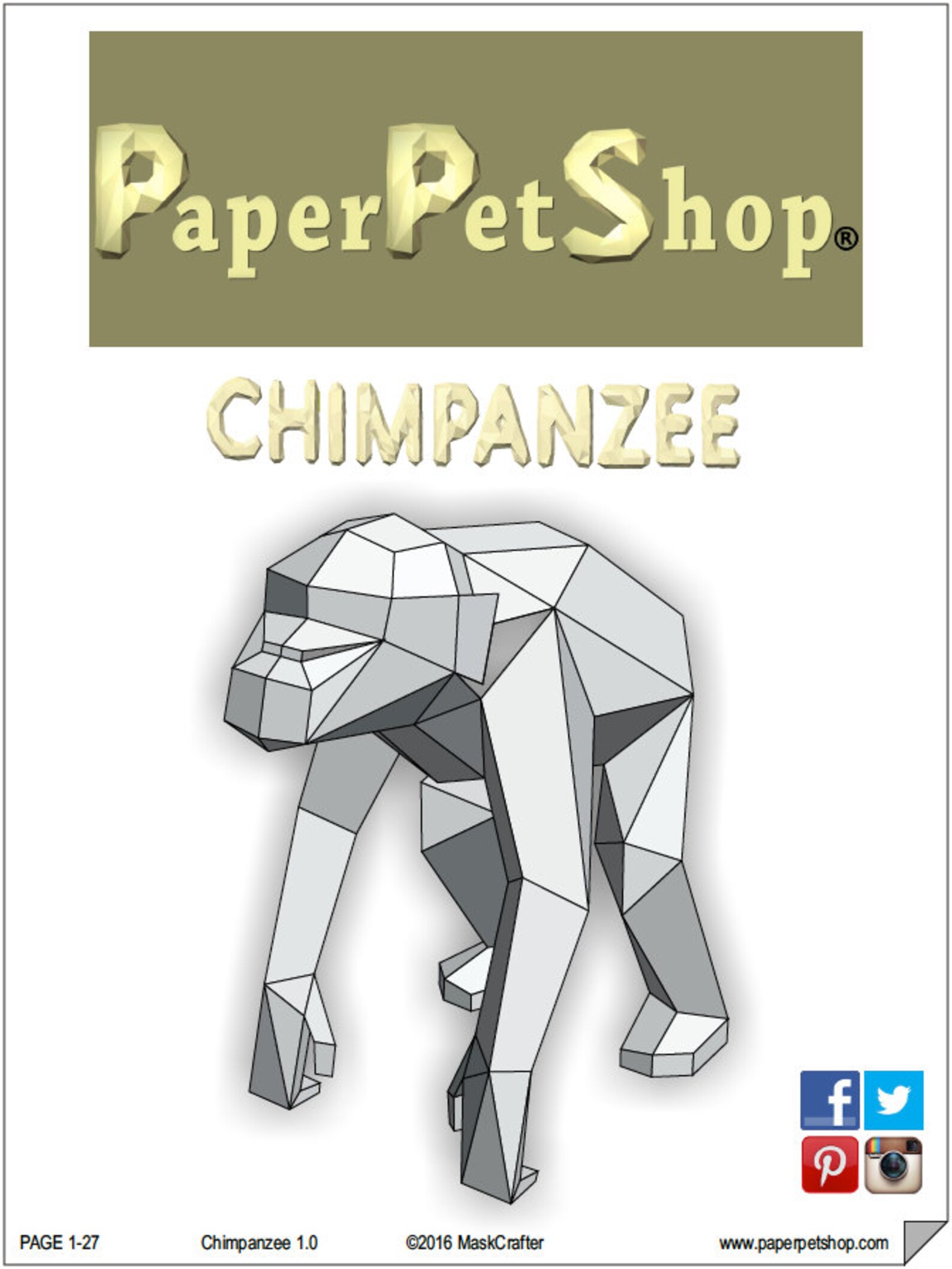 Chimpanzee / Chimp 3d Papercraft Template DIY Low Poly Paper - Etsy