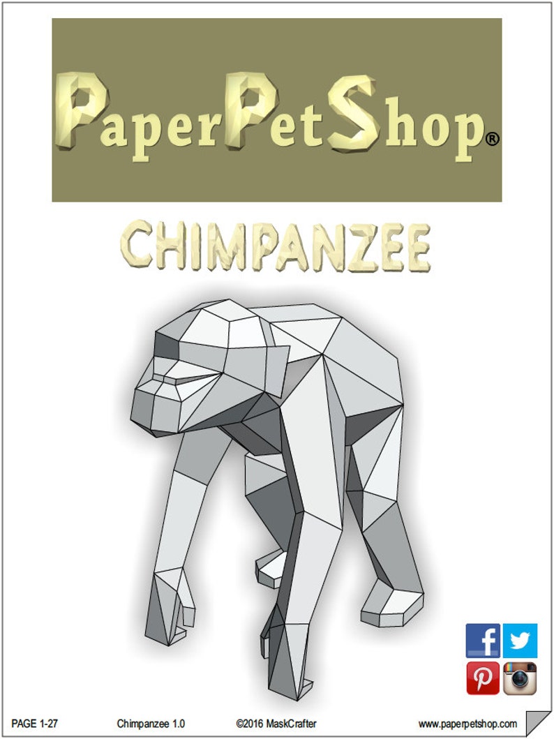 Chimpanzee / Chimp 3d Papercraft Template DIY Low Poly | Etsy