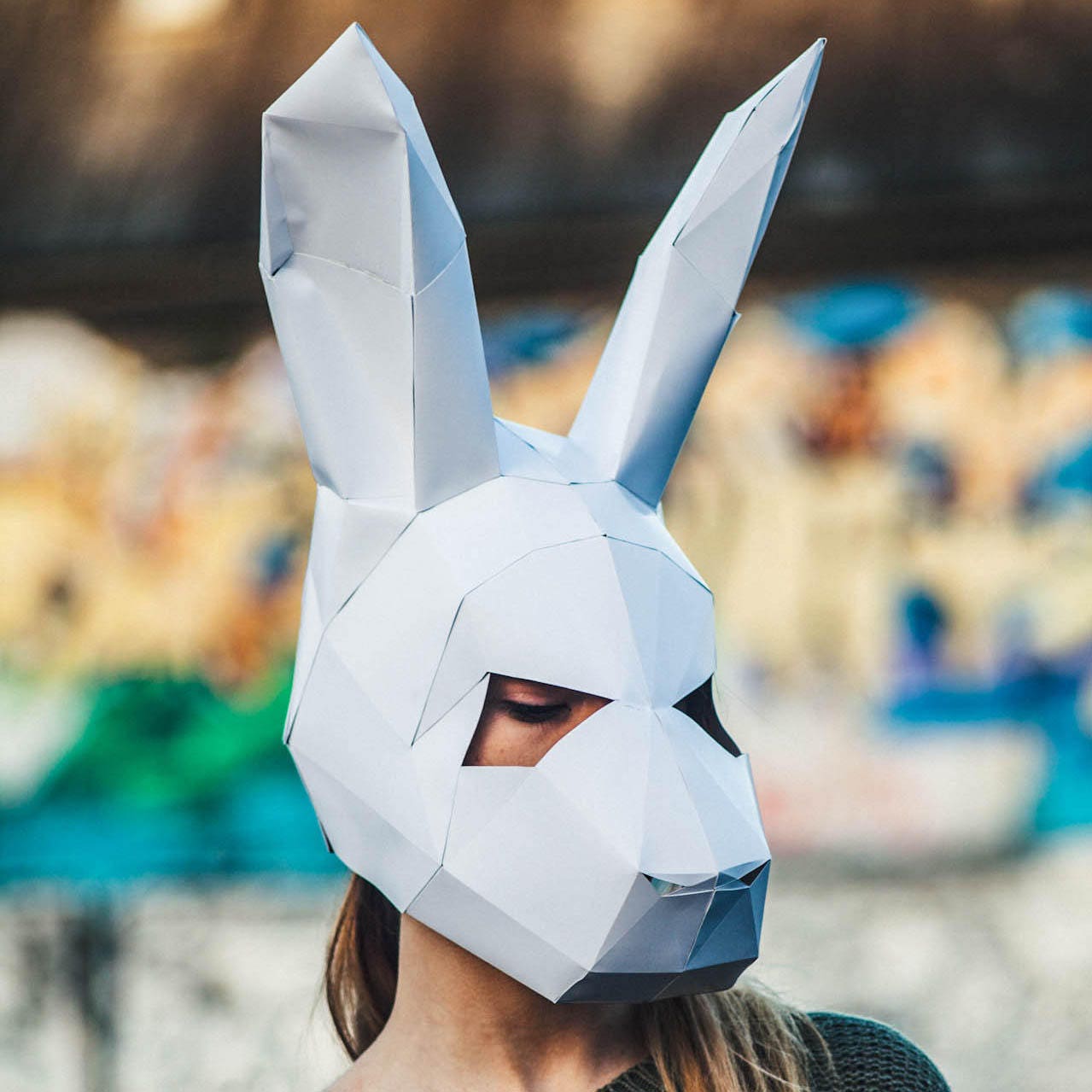 Paper Halloween Bunny Rabbit Mask Papercraft Template | Etsy