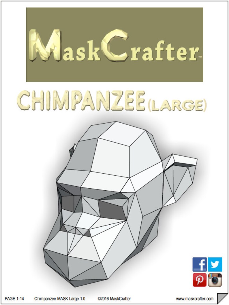 Paper Monkey /Chimp Mask Halloween Papercraft Template DIY | Etsy