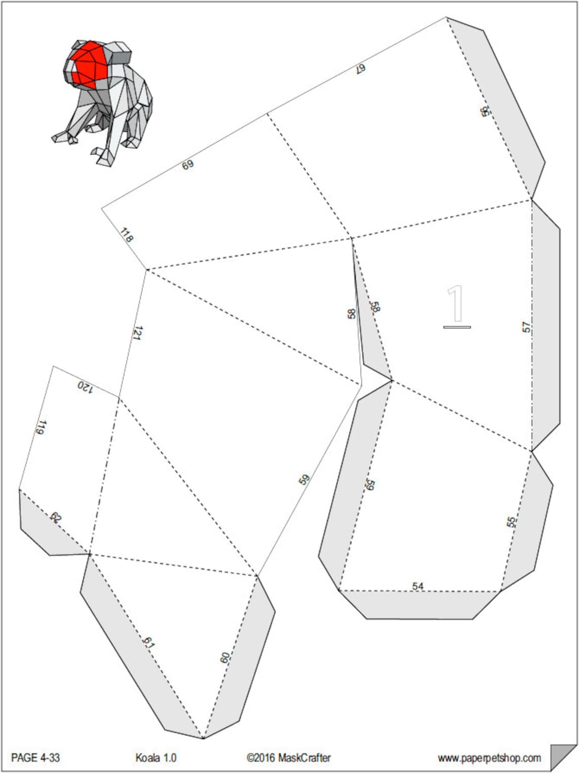 Paper Koala, 3d Papercraft Template, Paper Forest Pet, From Australia ...