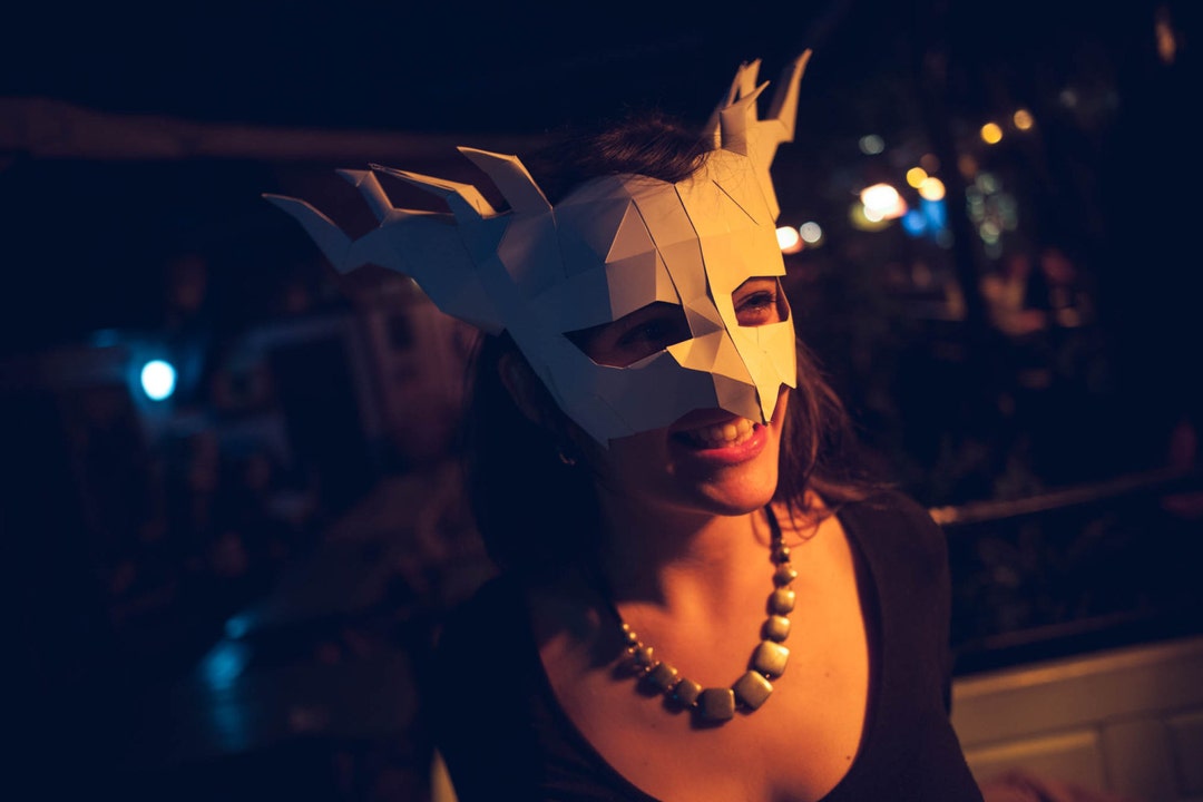 Horned Masquerade Carnival Demon Mask, Papercraft Template, Festival ...