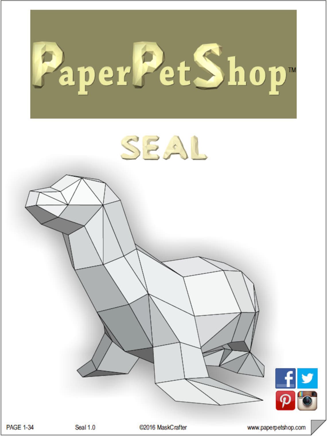 Seal 3d Paper pet Template DIY LowPoly Paper Pet Seal | Etsy