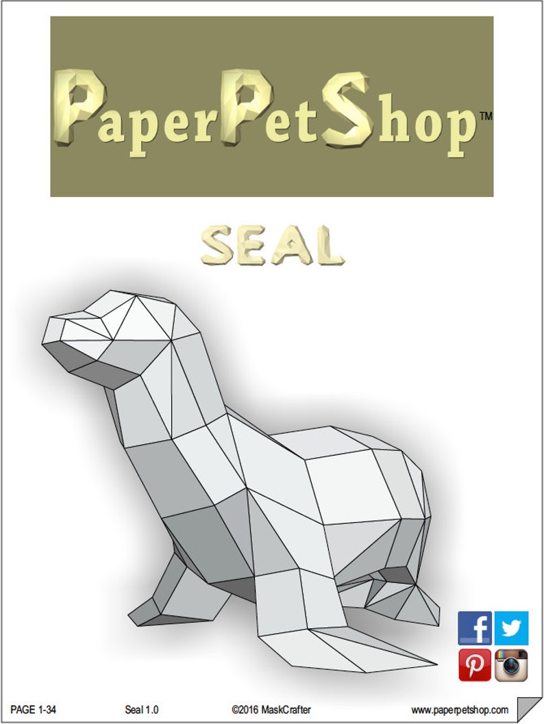 Seal 3d Paper pet Template DIY LowPoly Paper Pet Seal | Etsy