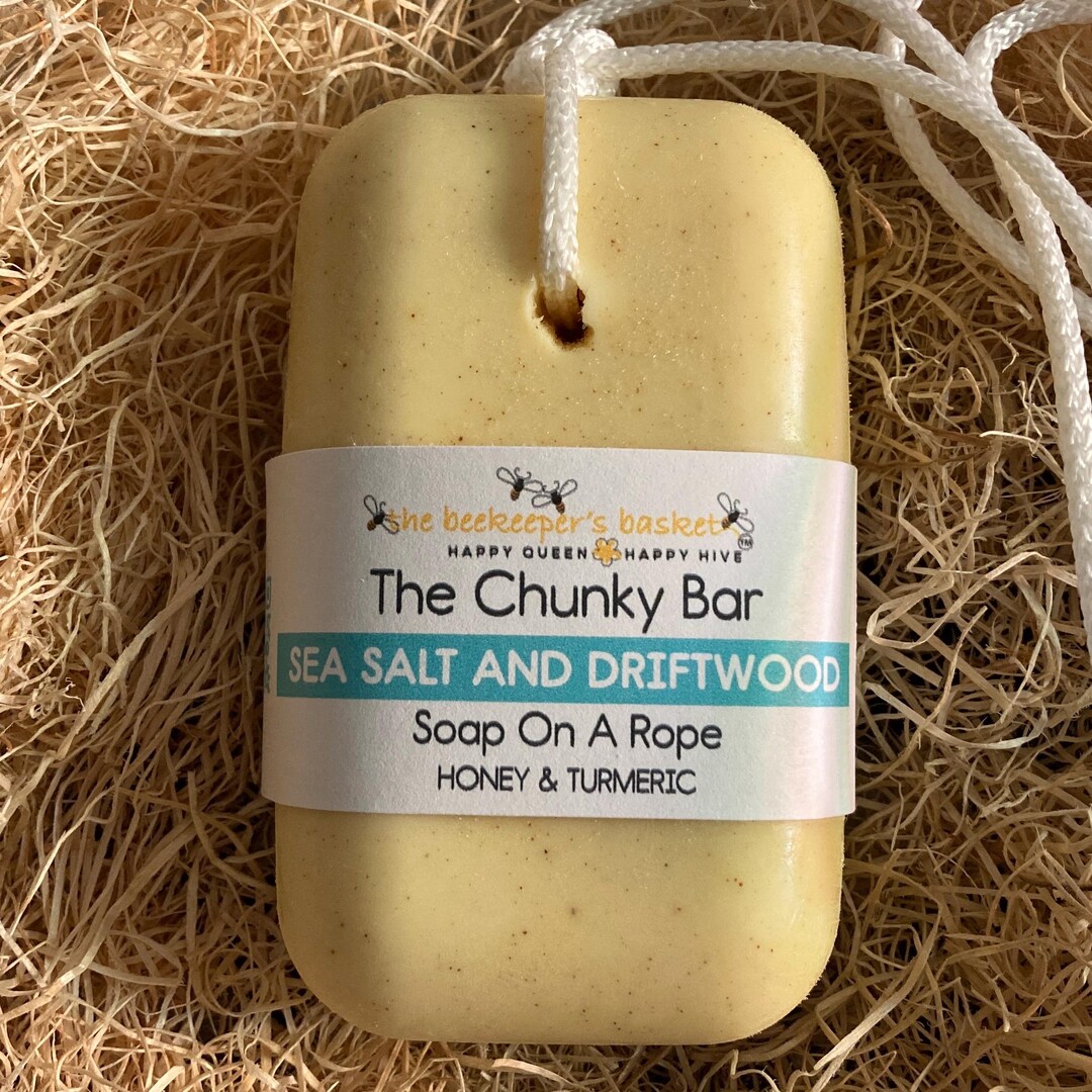 The Chunky Bar Sea Salt and Driftwood Triple Butter Soap on A Rope- NEW ...