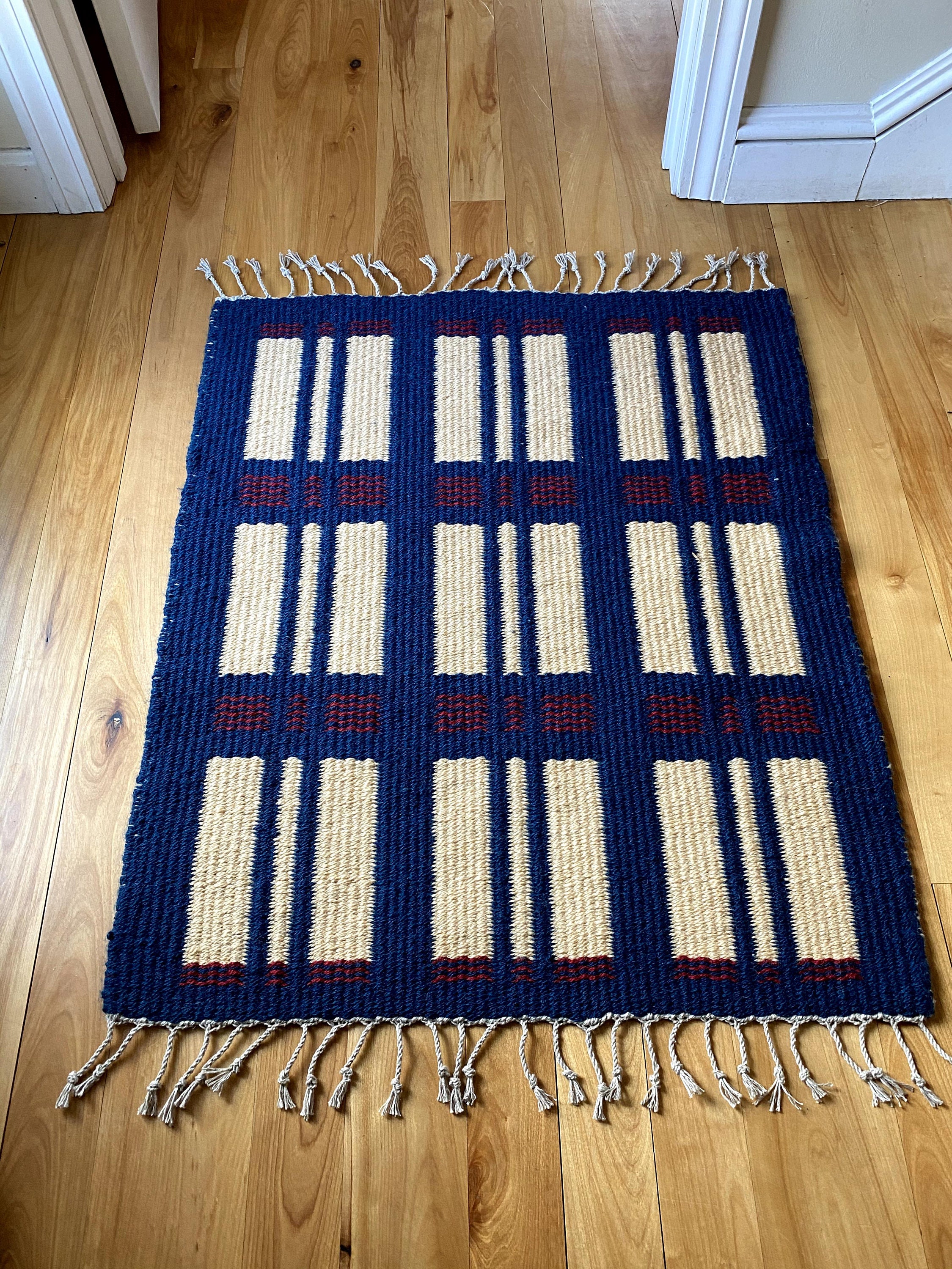 Red White & Blue Handwoven Two Sided Block Rug - Etsy