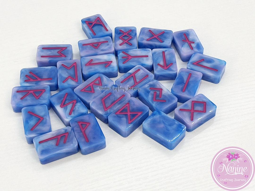 Baby Blue Resin Runes and Hot Pink Inlay | Elder Futhark Runes | Norse ...