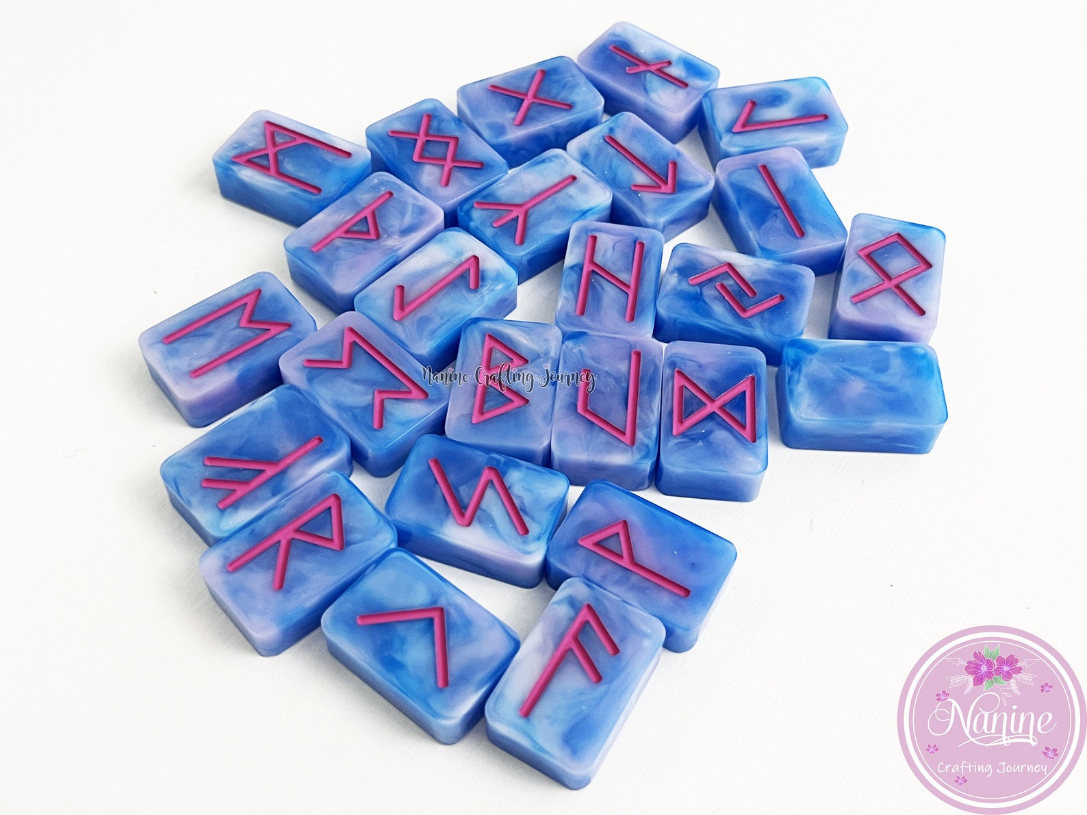 Baby Blue Resin Runes and Hot Pink Inlay | Elder Futhark Runes | Norse ...