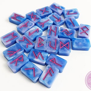 Baby Blue Resin Runes and Hot Pink Inlay | Elder Futhark Runes | Norse ...