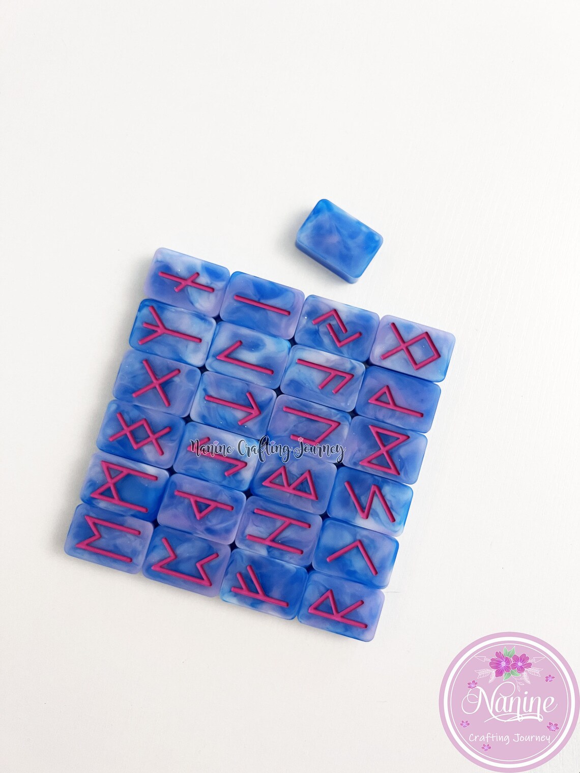 Baby Blue Resin Runes and Hot Pink Inlay | Elder Futhark Runes | Norse ...