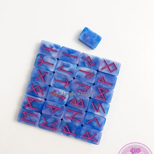 Baby Blue Resin Runes and Hot Pink Inlay | Elder Futhark Runes | Norse ...