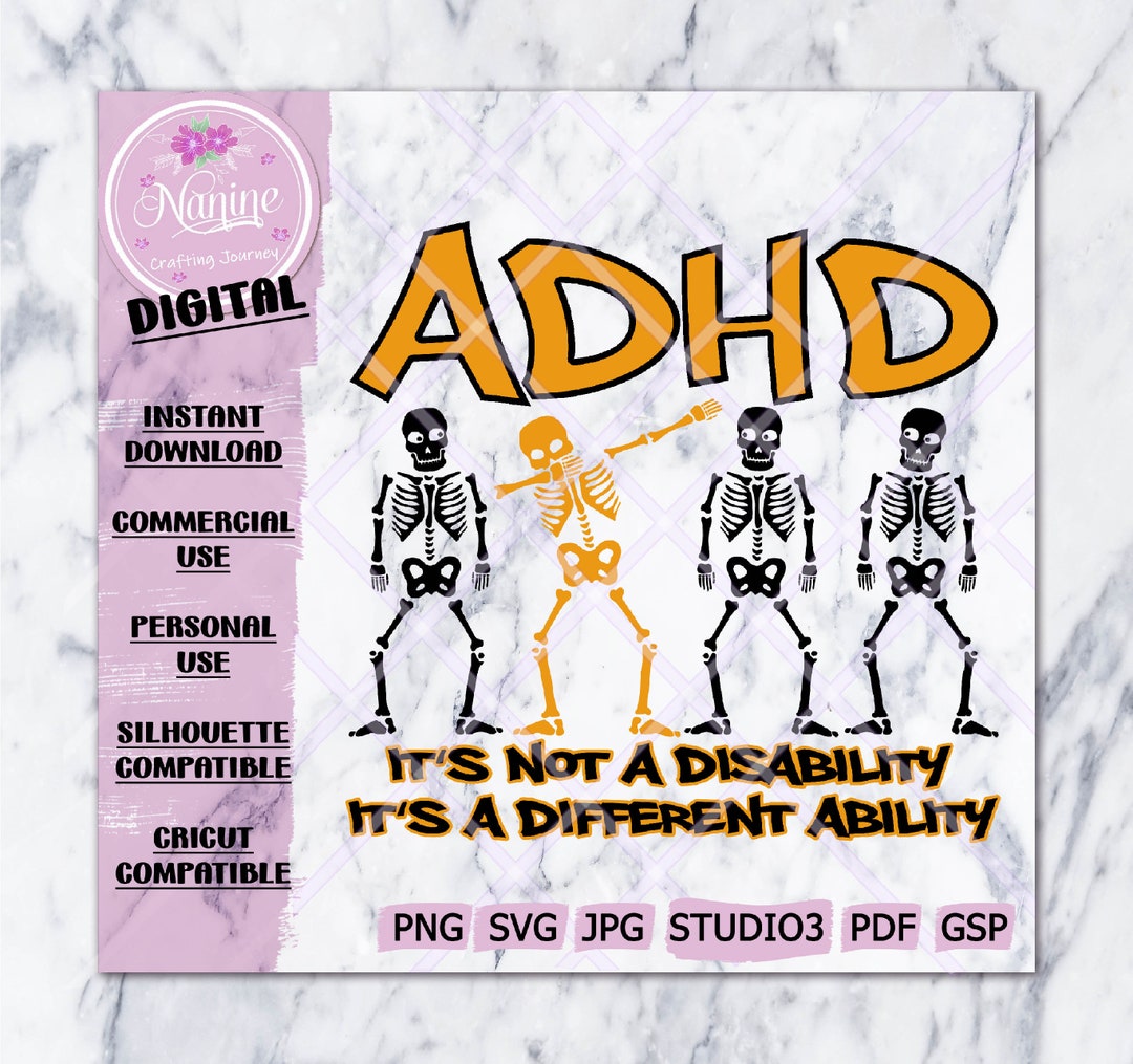 ADHD Skeletons Svg, Png Files | Offset-ready | Quote SVG, Cut File ...