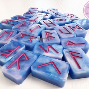 Baby Blue Resin Runes and Hot Pink Inlay | Elder Futhark Runes | Norse ...