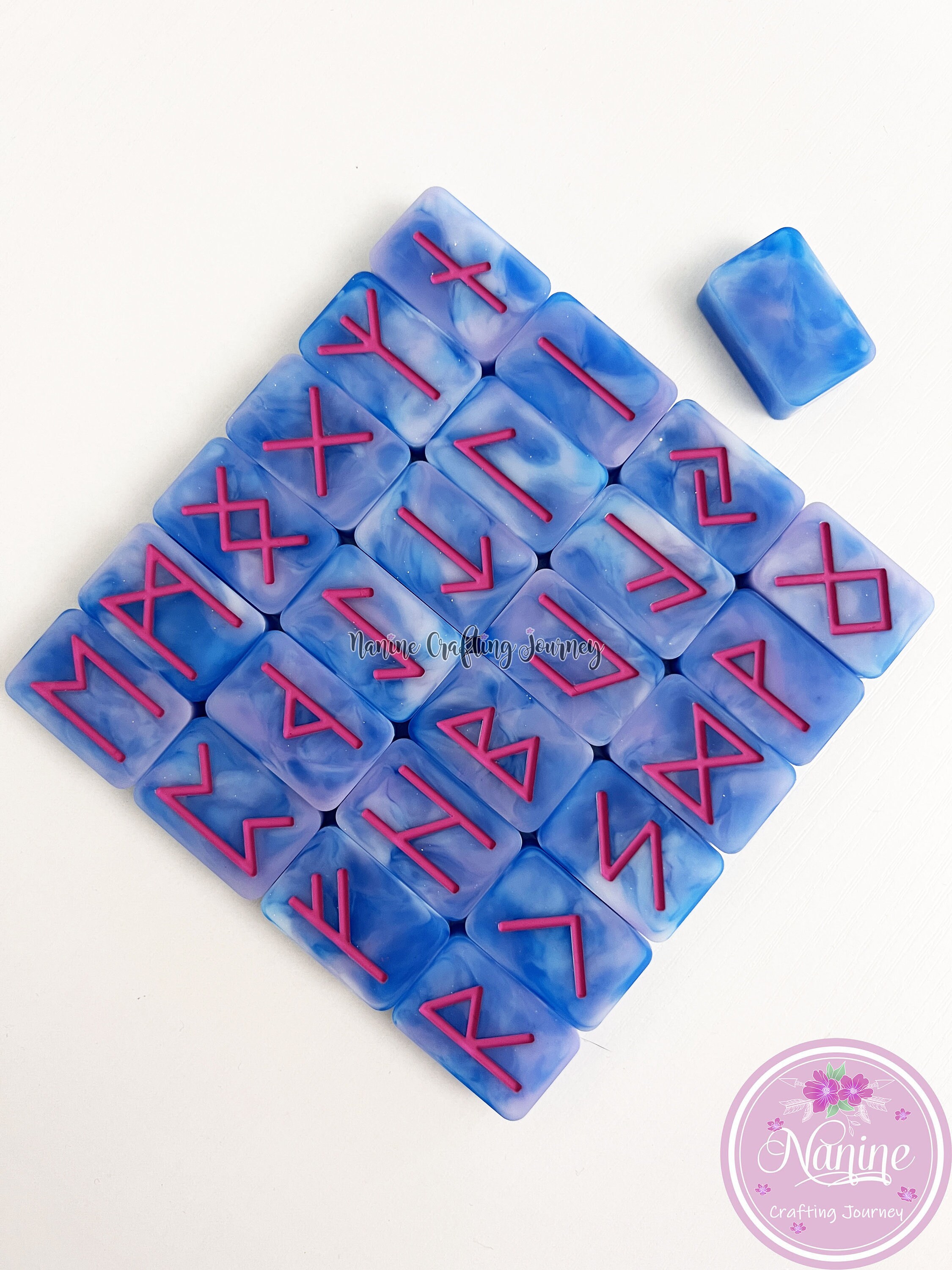 Baby Blue Resin Runes and Hot Pink Inlay | Elder Futhark Runes | Norse ...