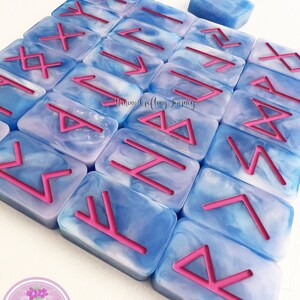Baby Blue Resin Runes and Hot Pink Inlay | Elder Futhark Runes | Norse ...