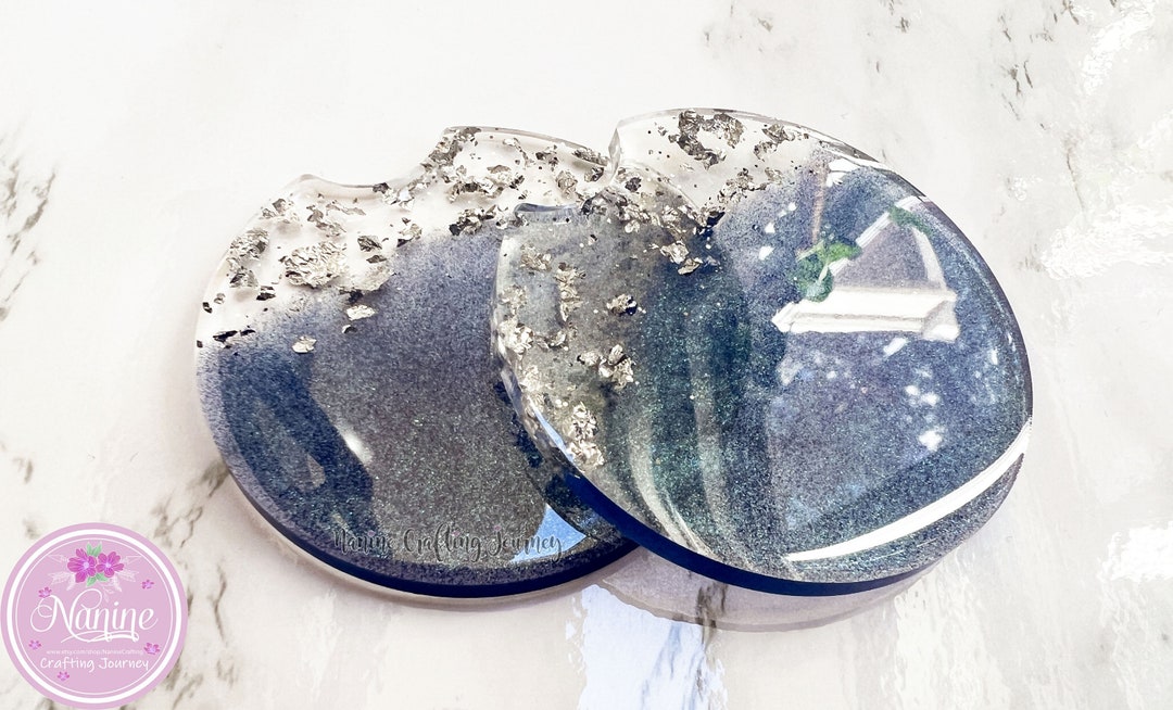 Blue and Silver Car Coasters X2 Small | Car Accessories | Glittered ...
