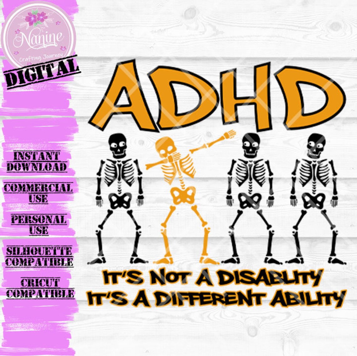 ADHD Skeletons Svg Png Files Offset Ready Quote SVG Cut - Etsy