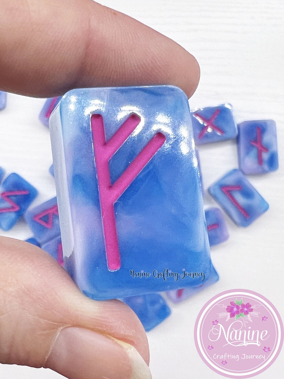Baby Blue Resin Runes and Hot Pink Inlay | Elder Futhark Runes | Norse ...