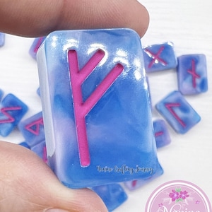 Baby Blue Resin Runes and Hot Pink Inlay | Elder Futhark Runes | Norse ...